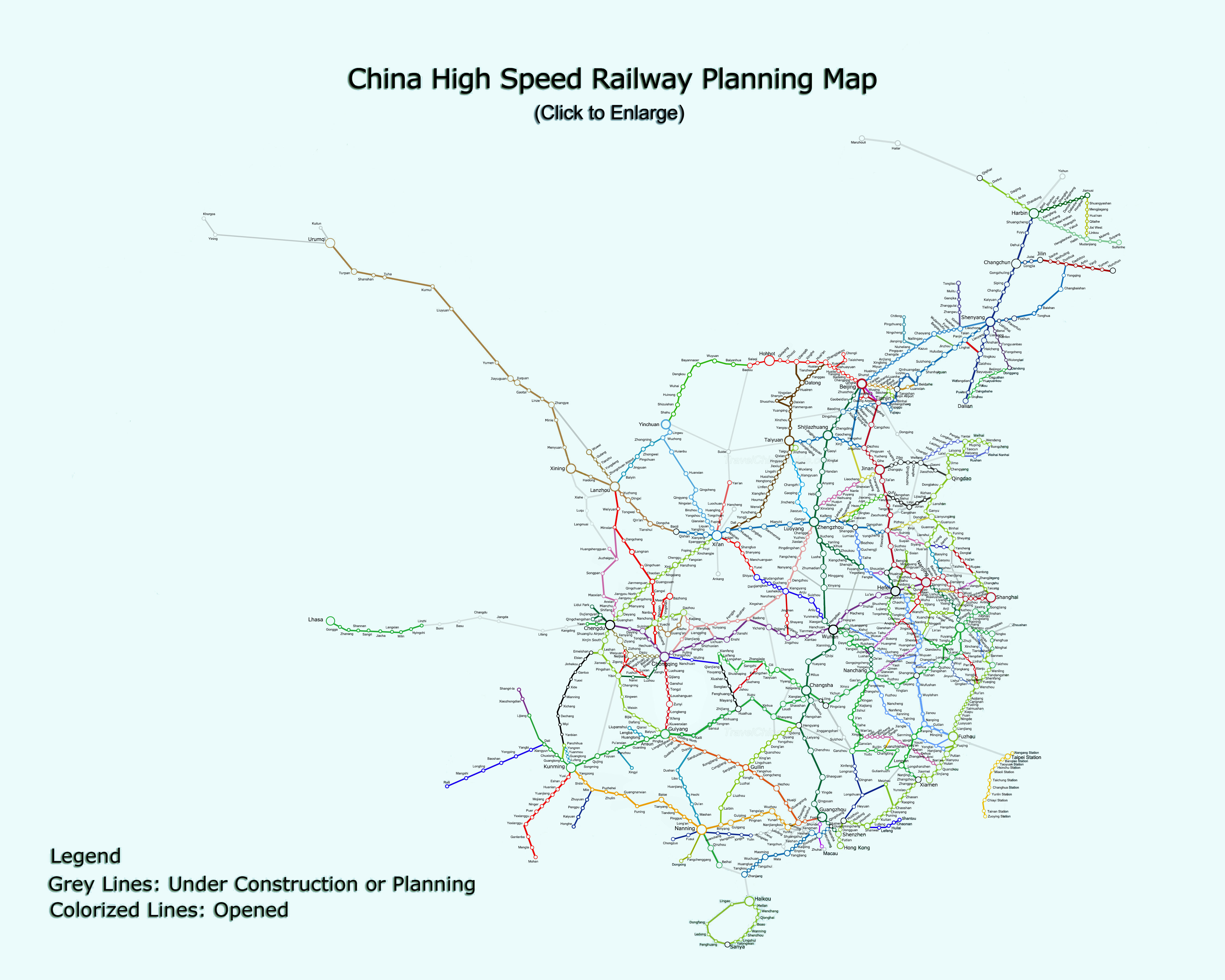 China High Speed Train Network 8 North South 8 East West Rail Lines